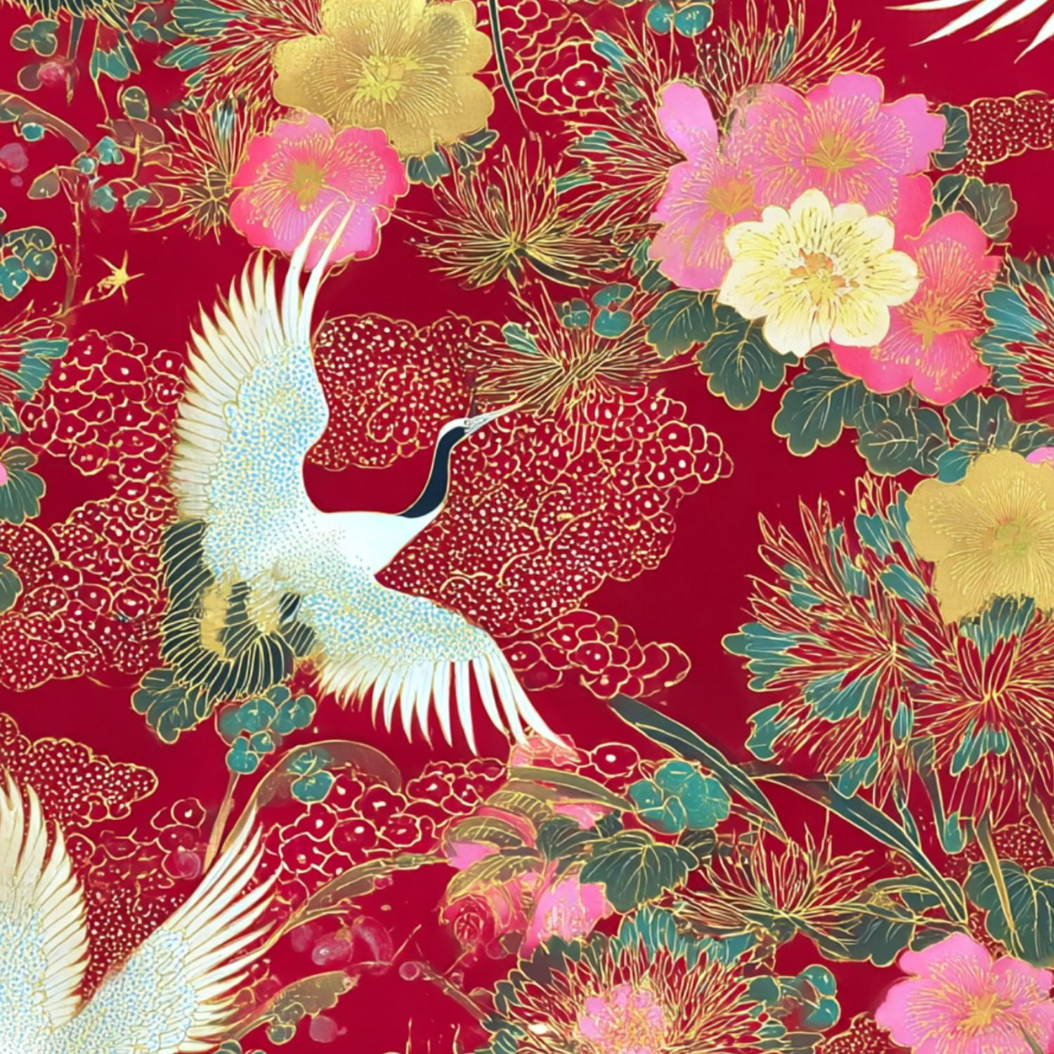Crane Peel and Stick Wallpaper 23.6in x 9.8ft Elegant Crane Floral Red ...