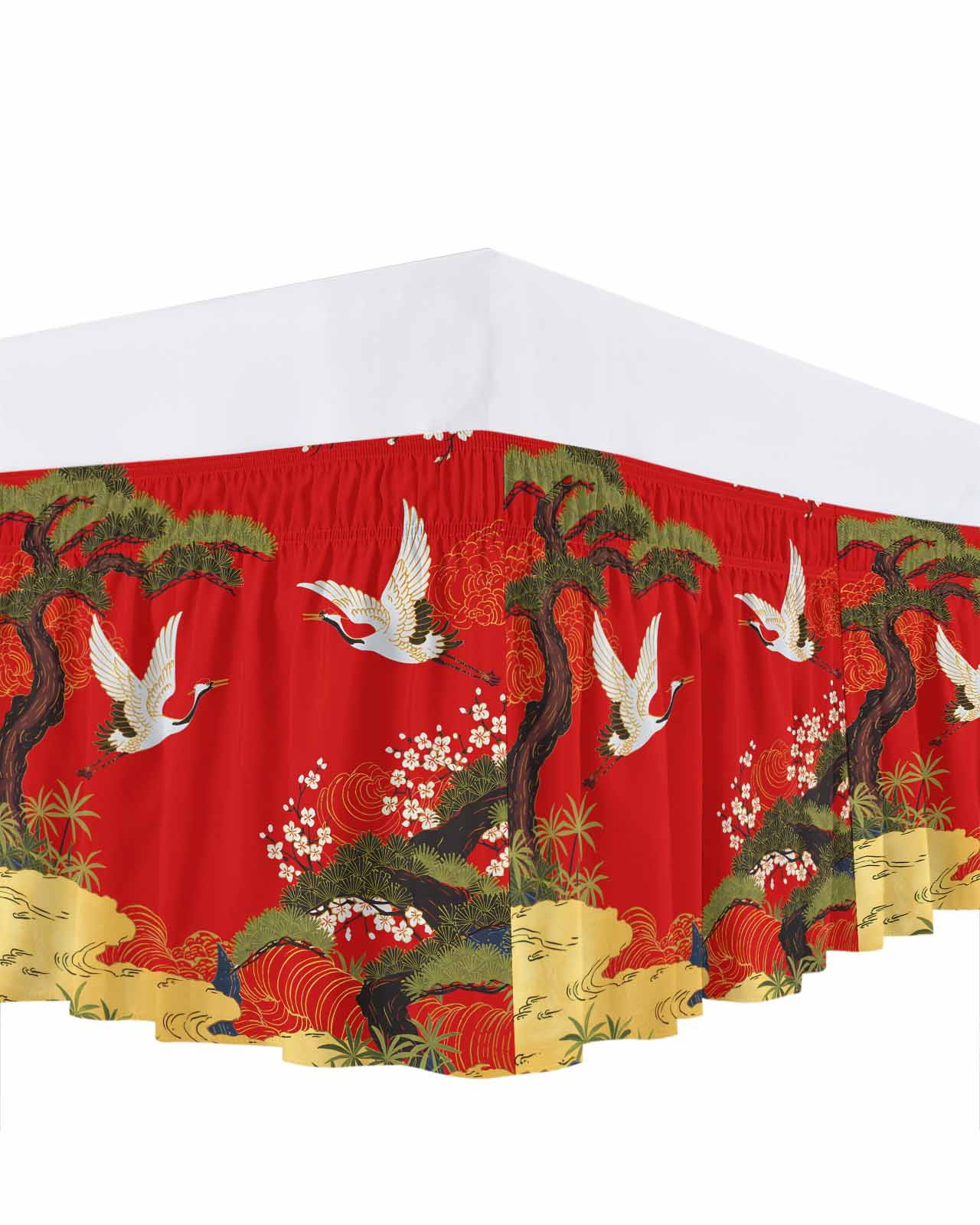 Crane Pine Bed Skirt King Size 18 Inch Drop, Flower Retro Gold Red ...