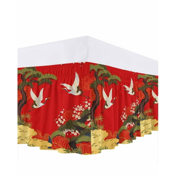 Crane Pine Bed Skirt King Size 18 Inch Drop, Flower Retro Gold Red ...