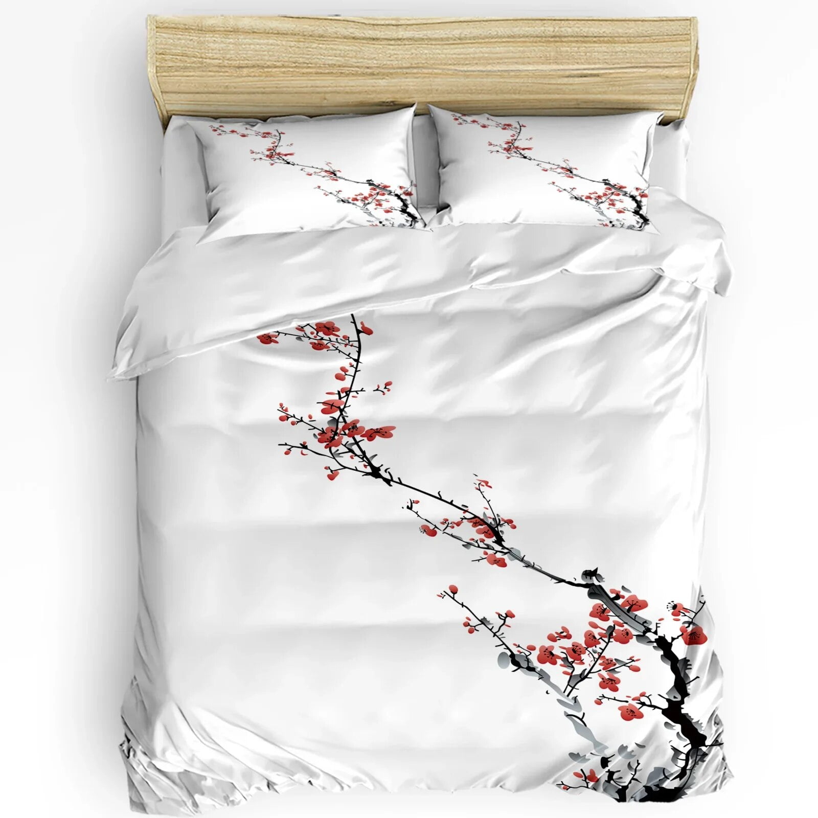 Crane Plum Tree Pavilion Ink Chinese Style 3pcs Bedding Set For Double ...