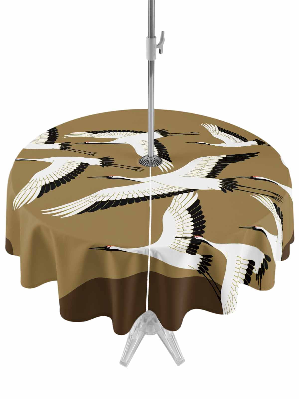 Crane Round Outdoor Tablecloth with Umbrella Hole Japanese Style Spring ...