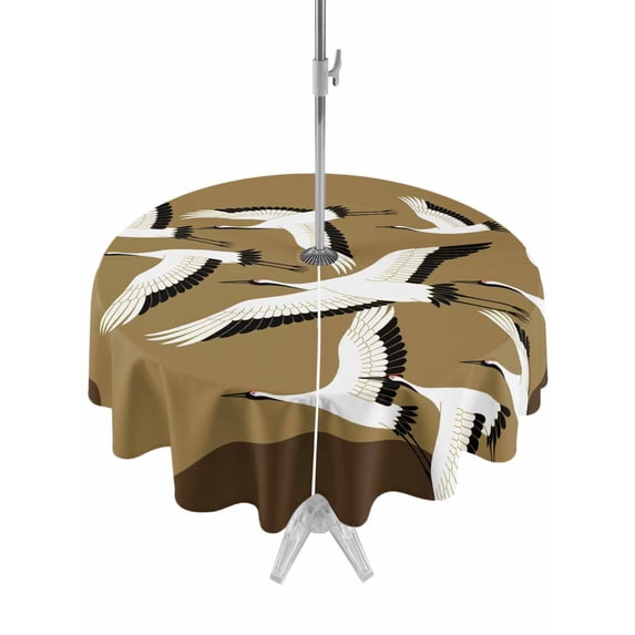 Crane Round Outdoor Tablecloth with Umbrella Hole Japanese Style Spring ...