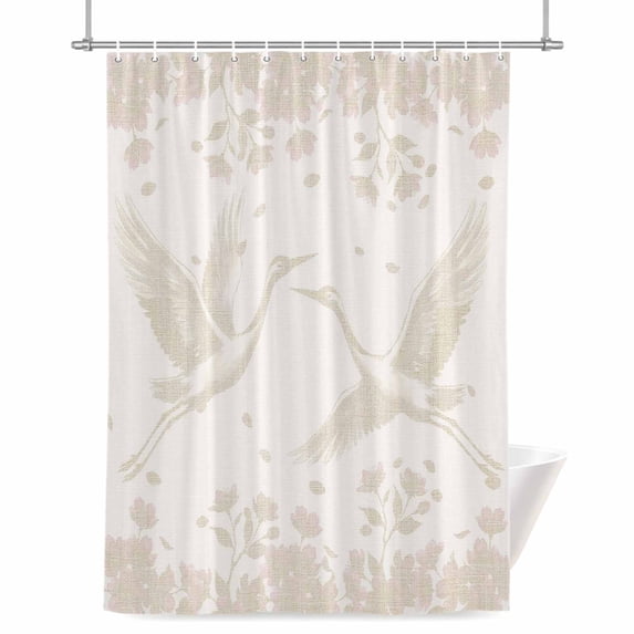 Crane Shower Curtain, 36" x 72", Japanese Crane Silhouette Floral Leaf ...