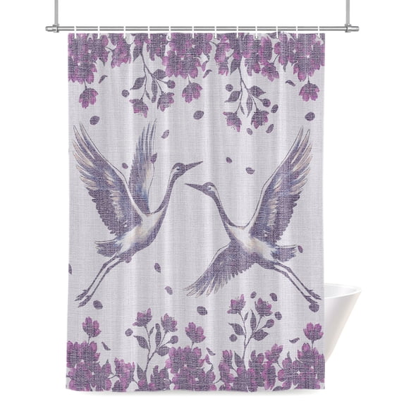 Crane Shower Curtains for Bathroom, Japanese Crane Silhouette Floral ...