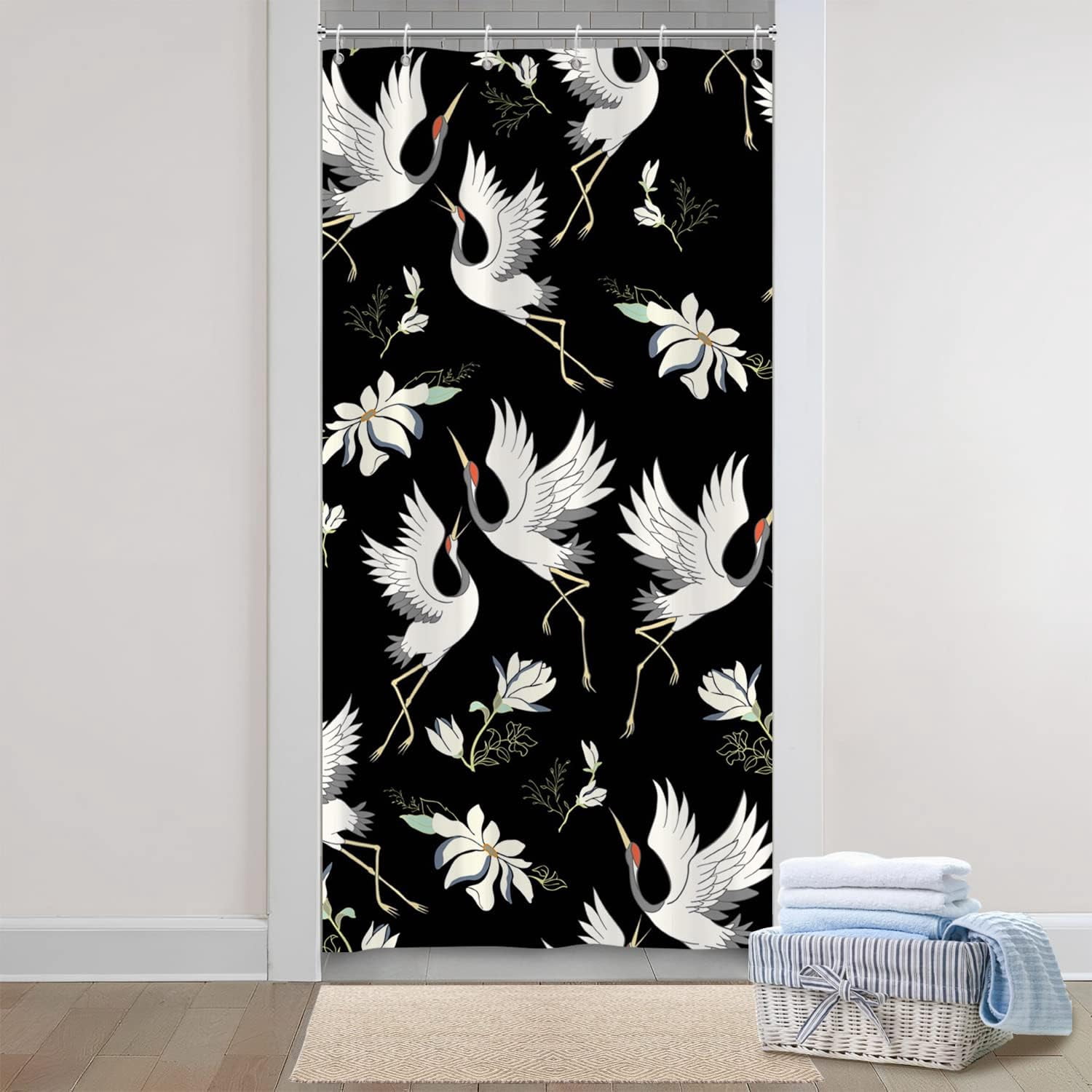 Crane Small Shower Curtain Red-Crowned Crane Japanese Stall Shower ...