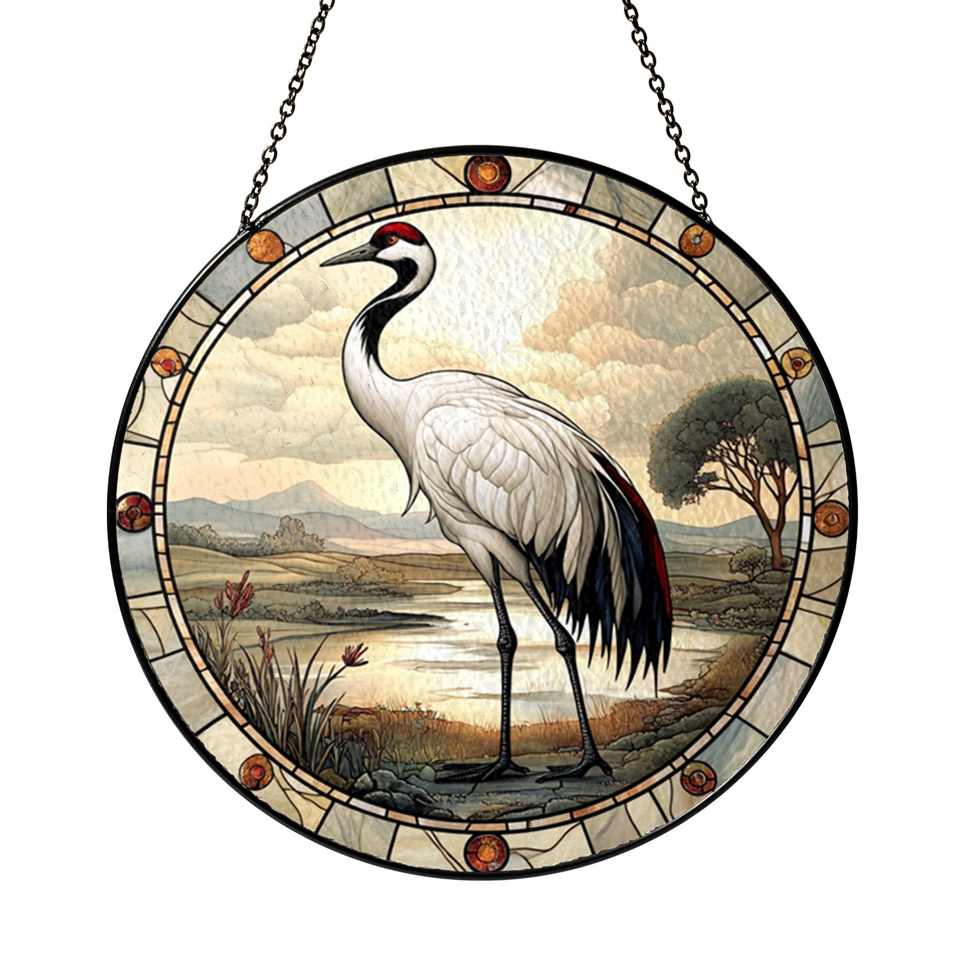 Crane Stained Glass Suncatcher – Elegant Wildlife Decorative Window ...