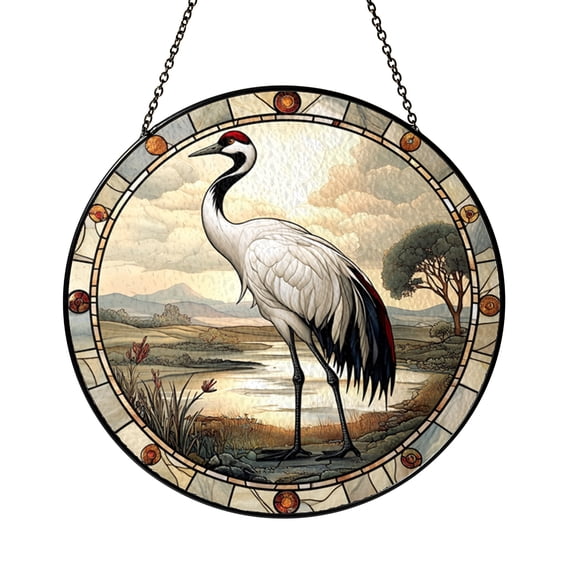 Crane Stained Glass Suncatcher – Elegant Wildlife Decorative Window ...