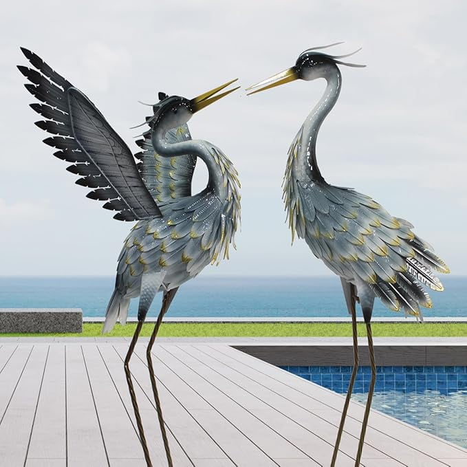 Crane Statues for Garden Decor, Bird Yard Art Coastal Ocean Decor ...
