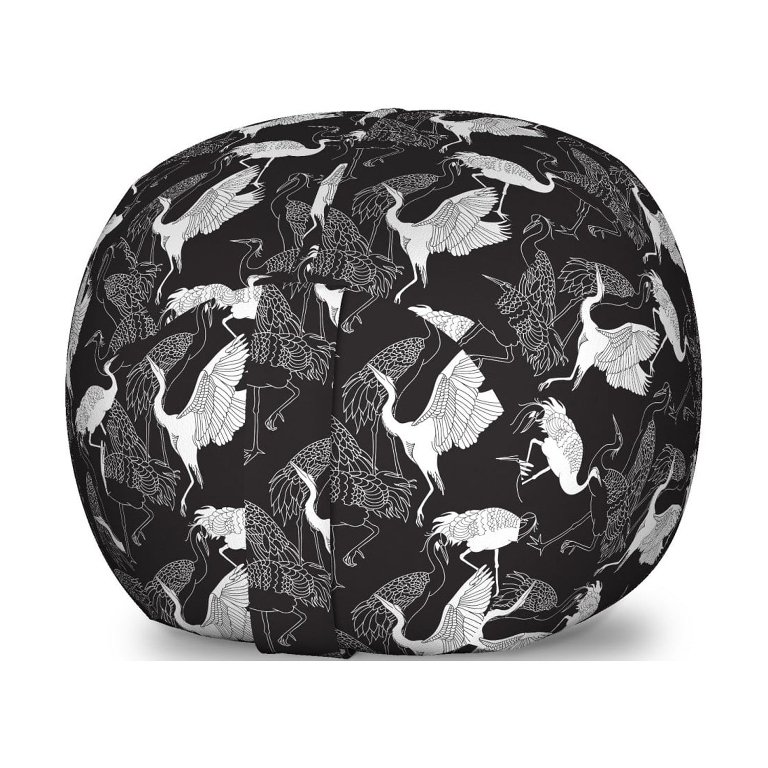 Crane Storage Toy Bag Chair, Monochrome Bird Pattern Silhouettes and ...