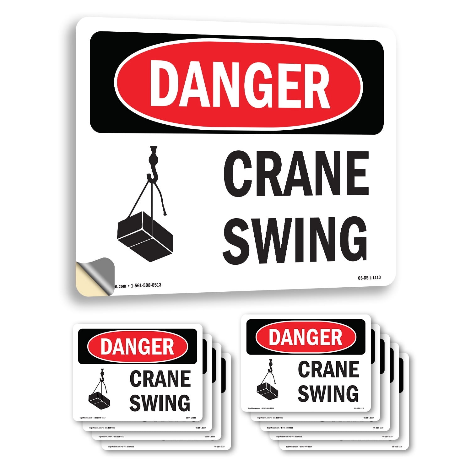 Crane Swing OSHA Danger Vinyl Decal Label 24 Inch x 18 Inch - 10 Pack ...