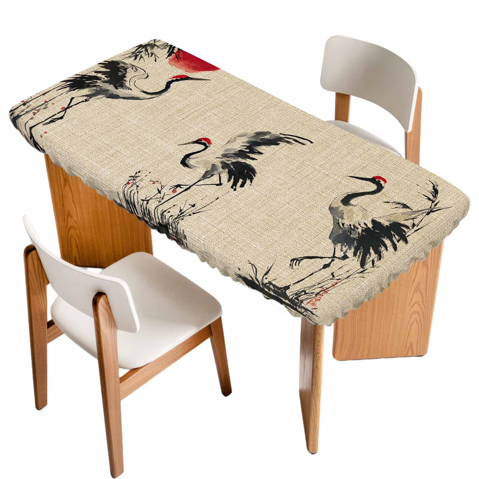 Crane Table Cloths for 4 Foot Rectangle Tables, Black White Ink Wash ...