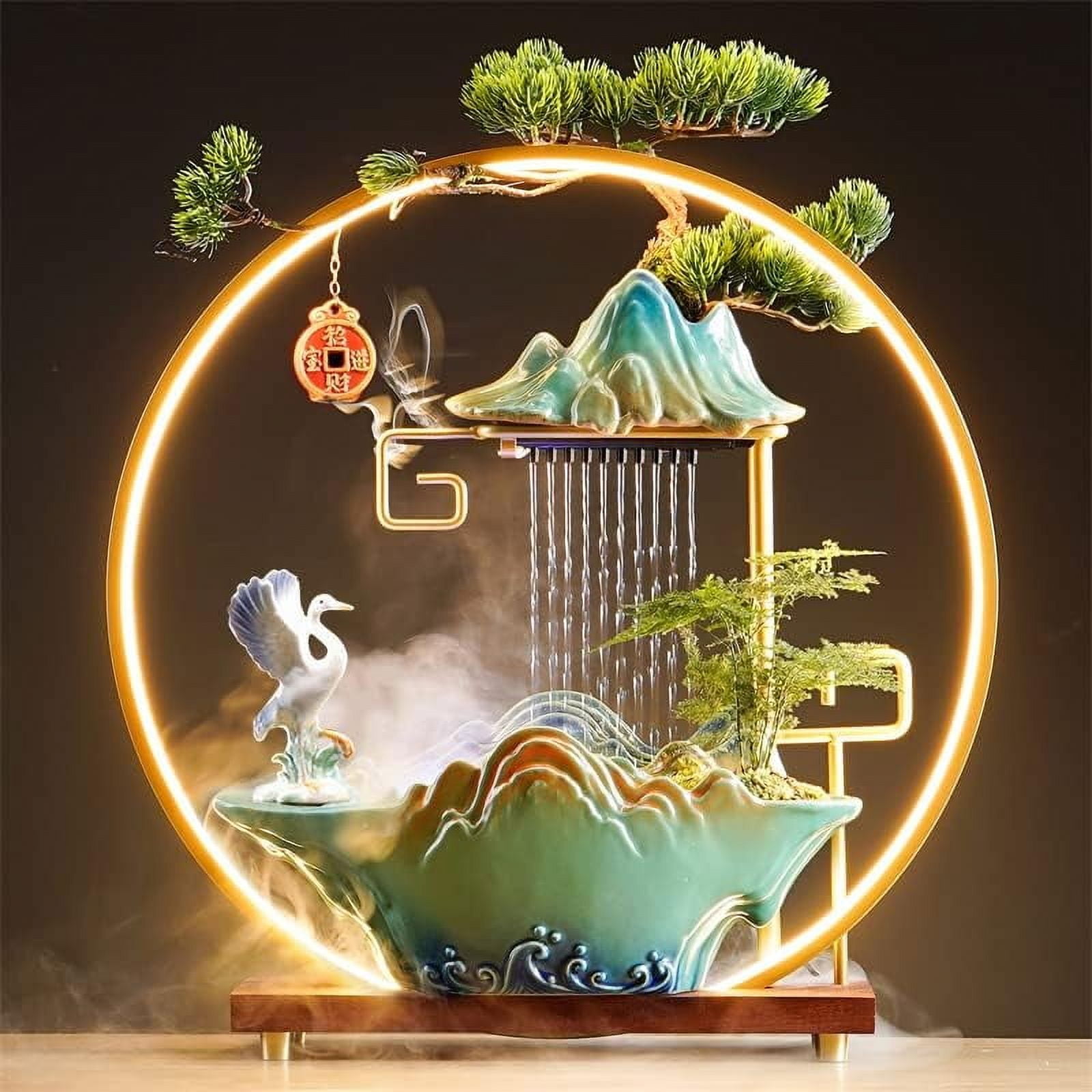 Crane Tabletop Water Fountains Indoor Waterfall with LED Light Desktop ...
