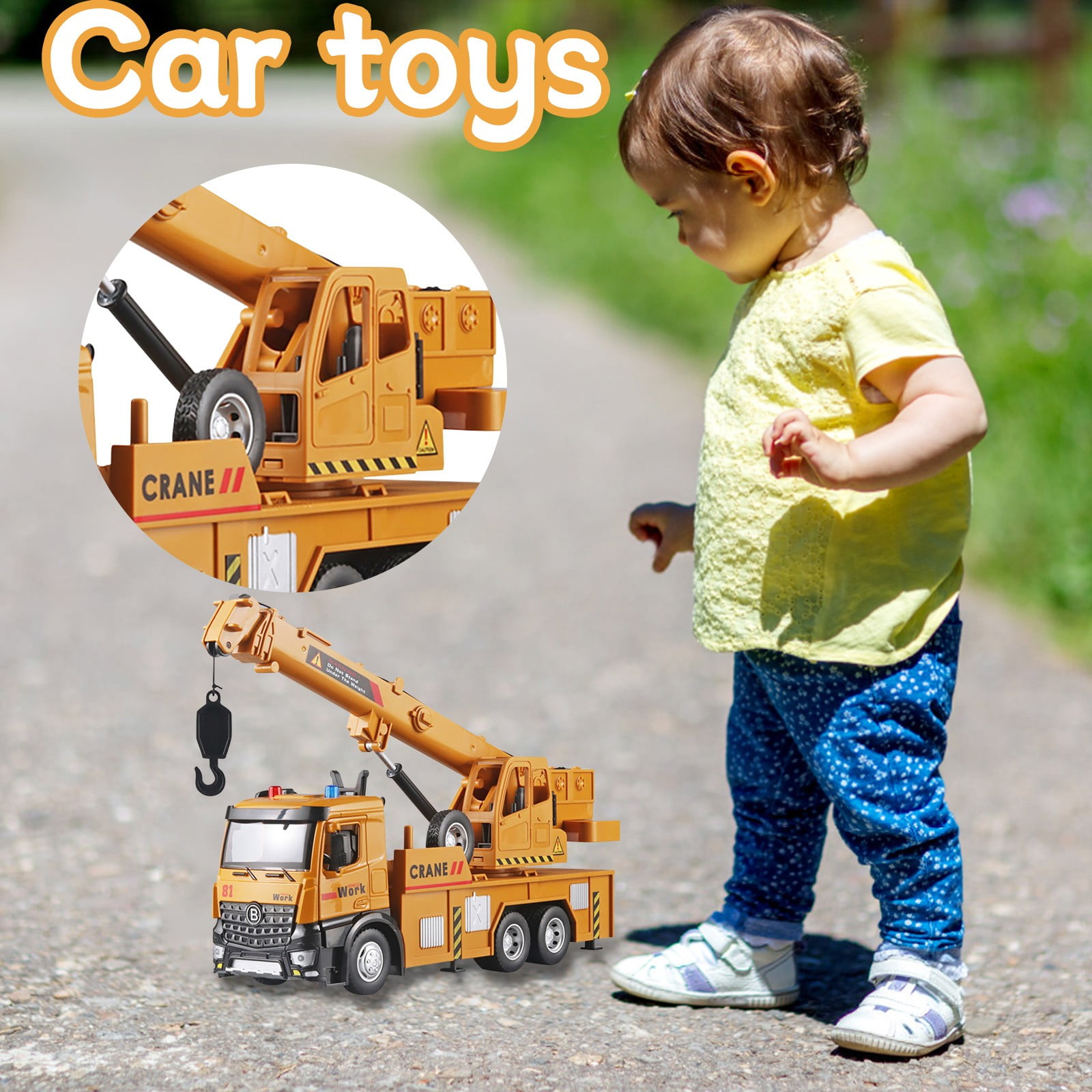 Crane Toy Car Construction Vehicle Play Set with Detachable Crane Arm ...