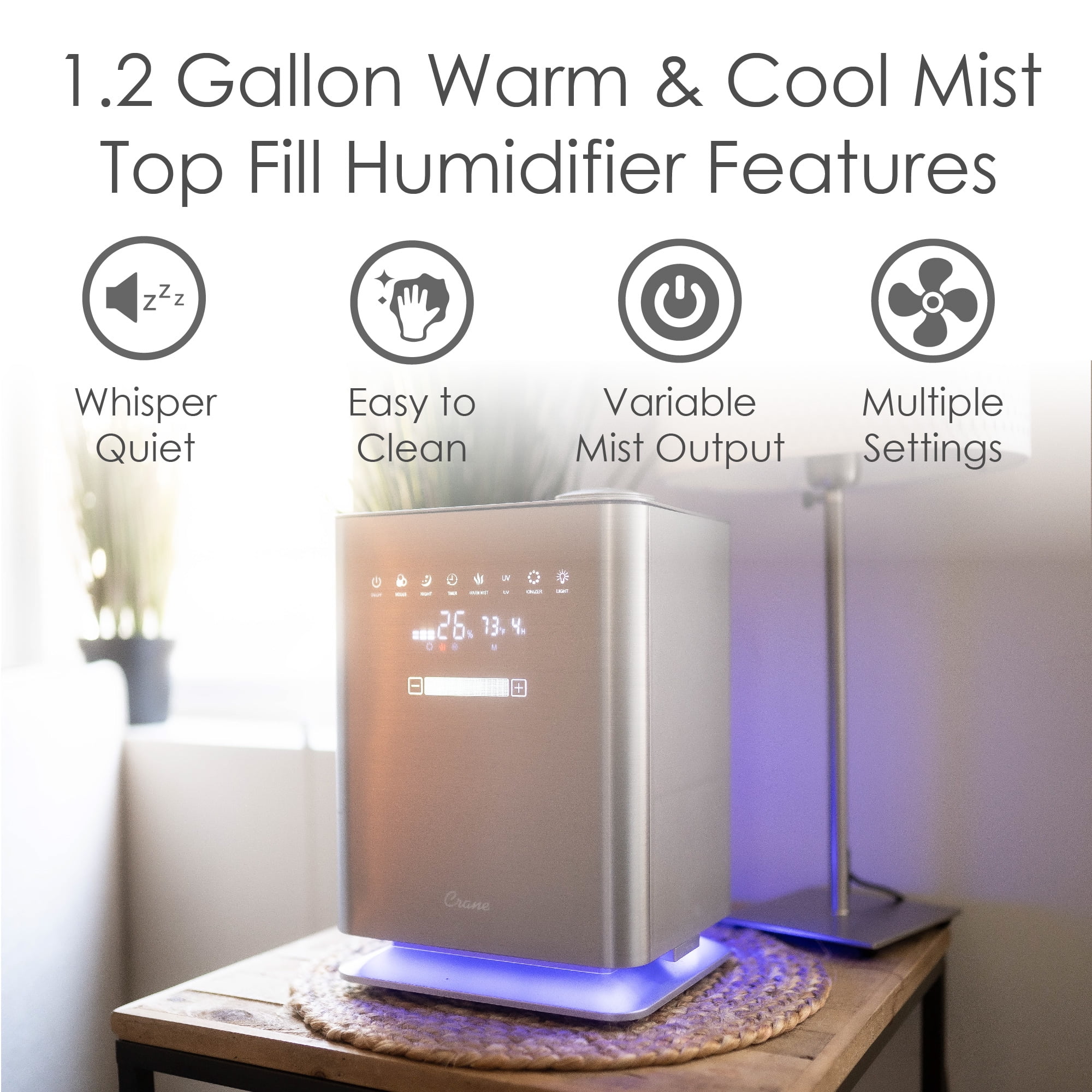 1.2 Gal. Warm & Cool Mist Top Fill Humidifier for Medium to Large Rooms ...