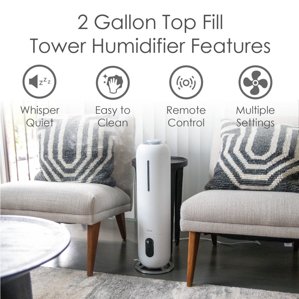 2 Gal. Ultrasonic Cool Mist Tower Humidifier with Germicidal UV-A Light ...