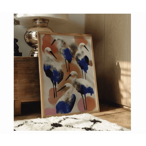 Crane Wall Art: Blue Bird Print Abstract Watercolor Style Poster ...
