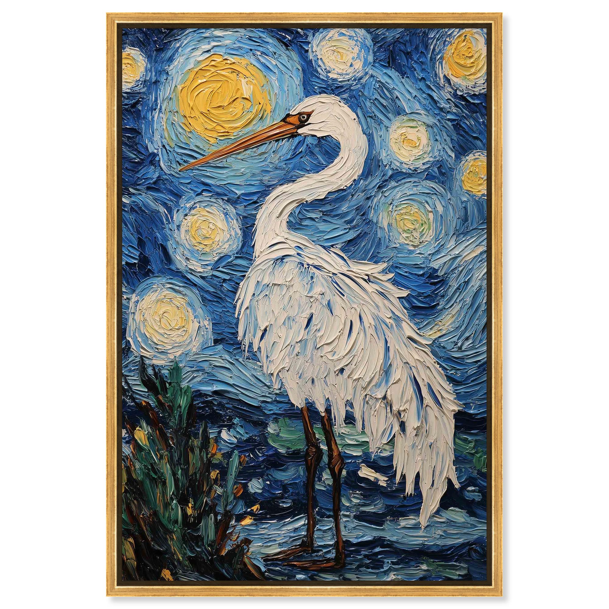 Crane in Starry Night Canvas Elegant Crane Art by Art Remedy, Gold ...