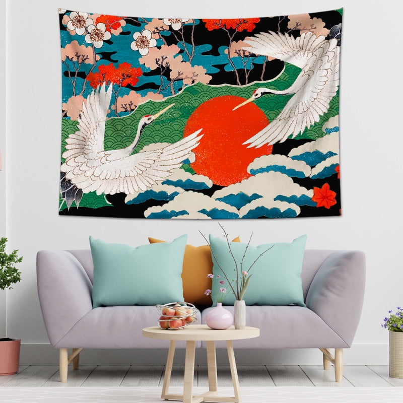 Crane tapestry Japanese tapestry japan tapestry sunset tapestry cloud ...