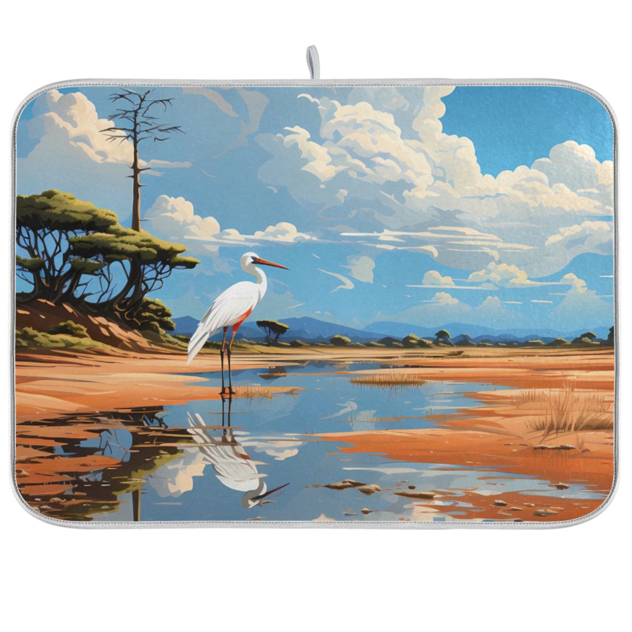 Crane with Sky Dish Drying Mat Microfiber Kitchen Pad Large Counter ...