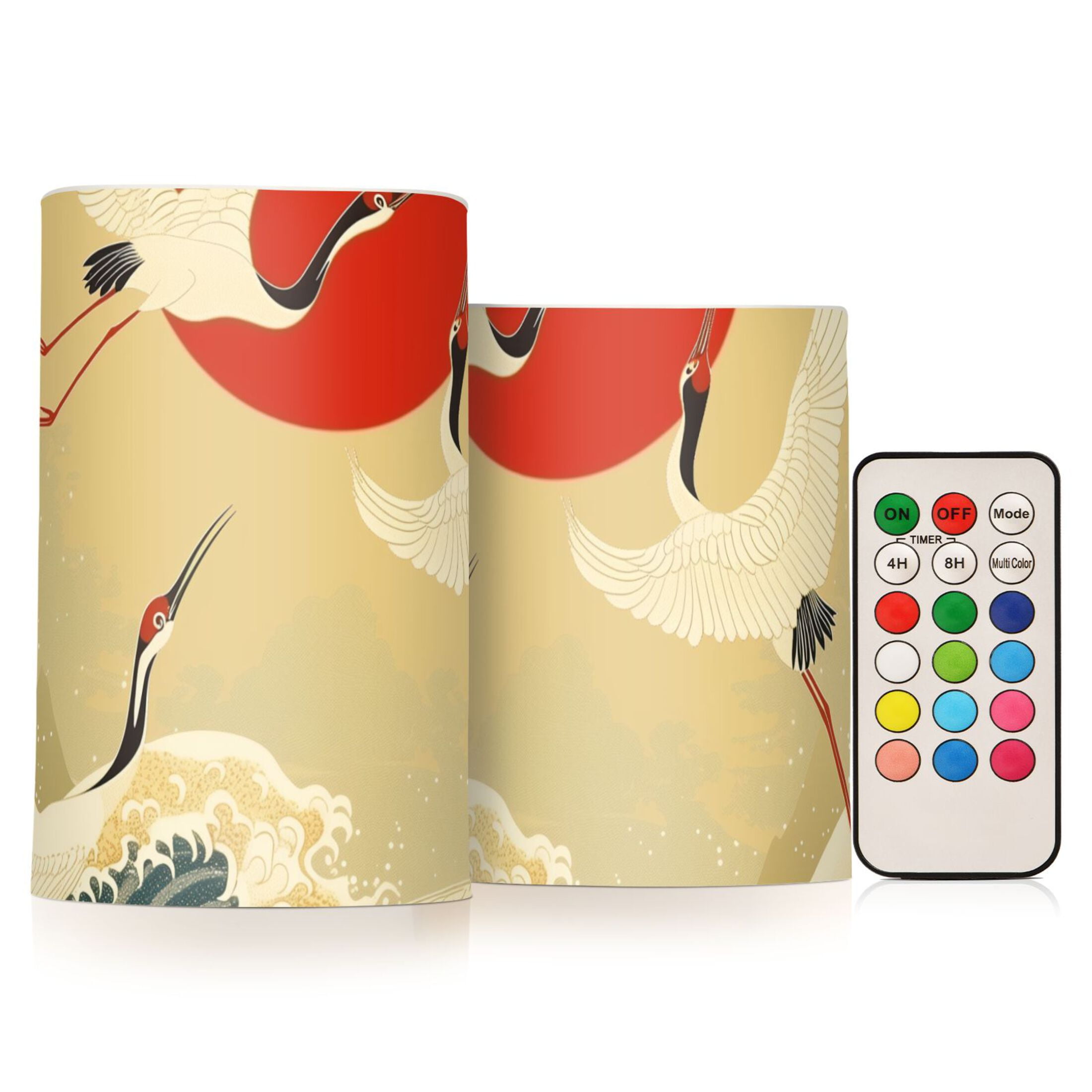 Cranes Birds with Waves and Sun Flameless Candles with Remote Timer LED ...