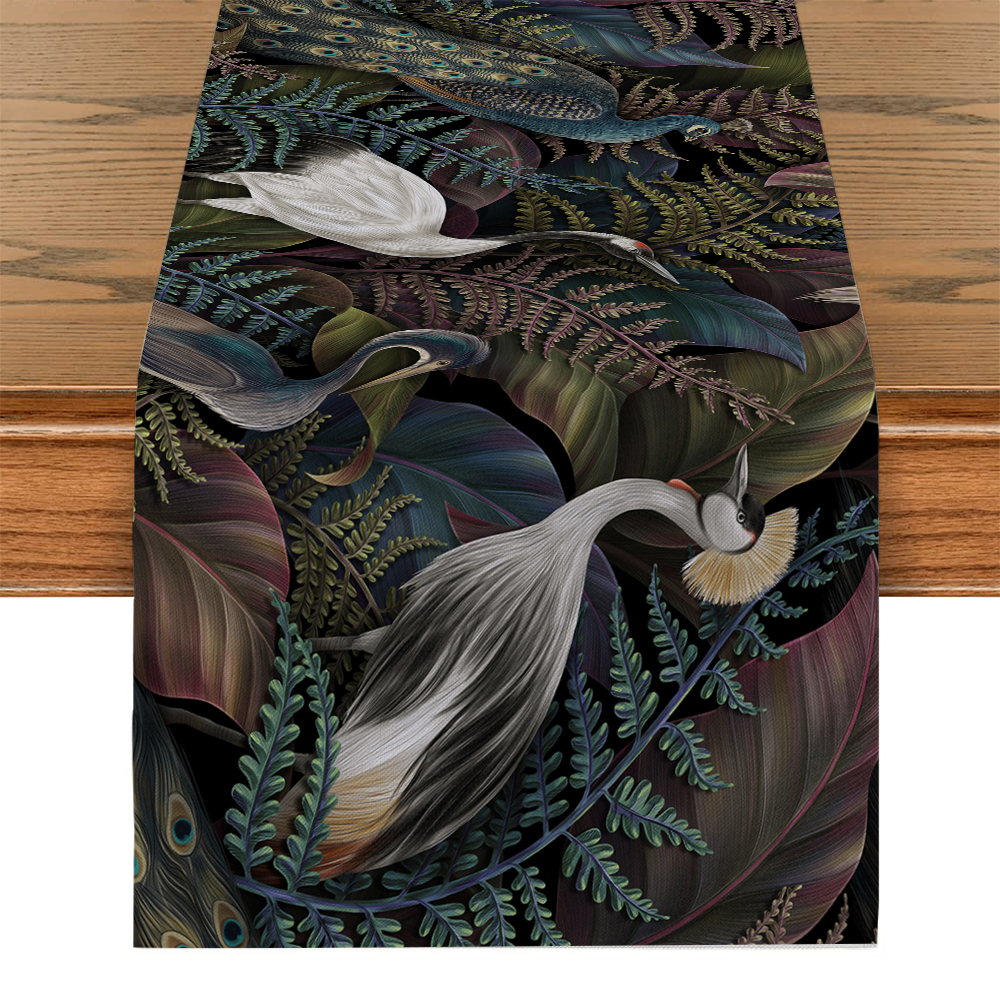 Cranes Peacocks and Birds Tropical Plants Table Runner Kitchen Dining ...
