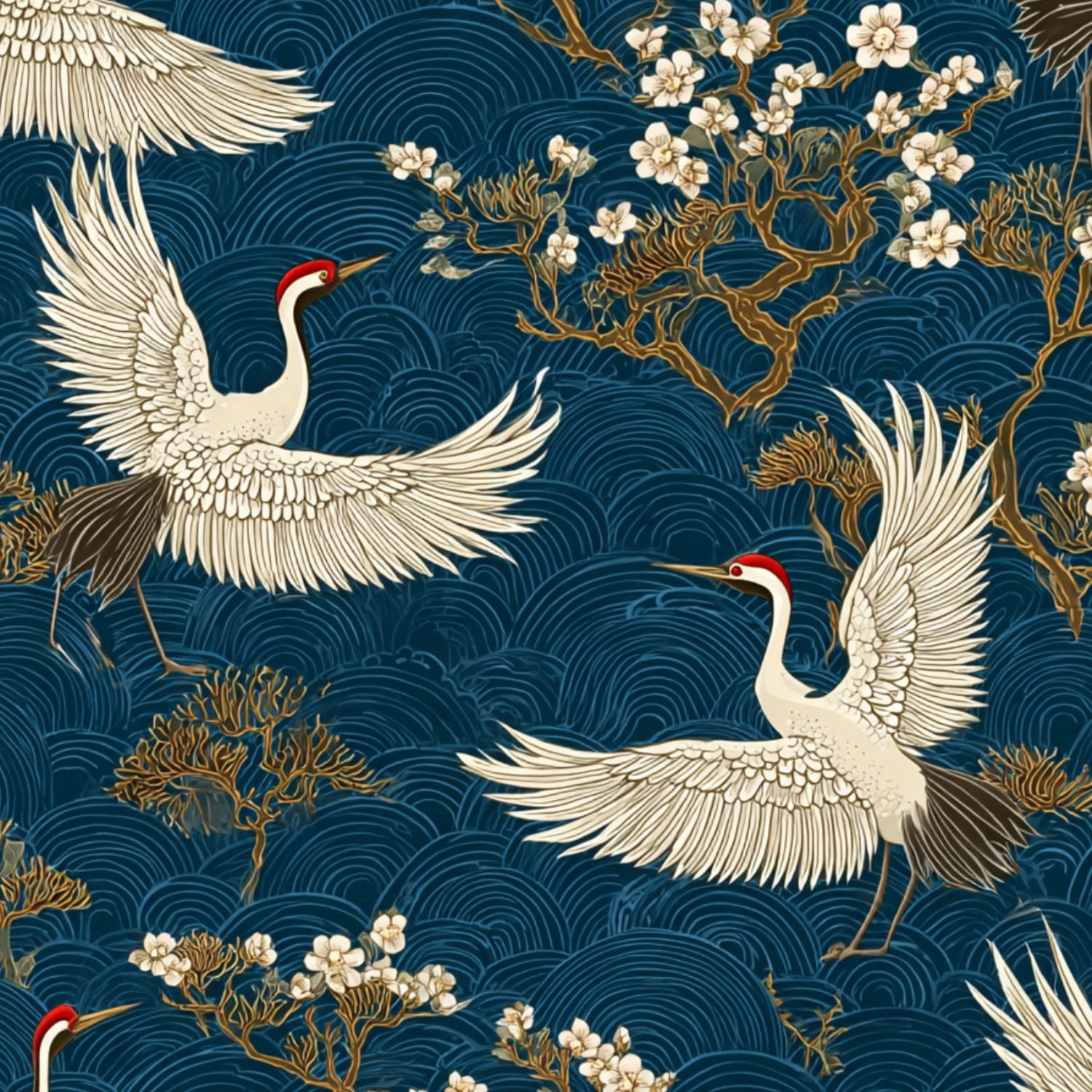 Cranes Peel and Stick Wallpaper 17.7in x 9.8ft Elegant Crane Birds ...