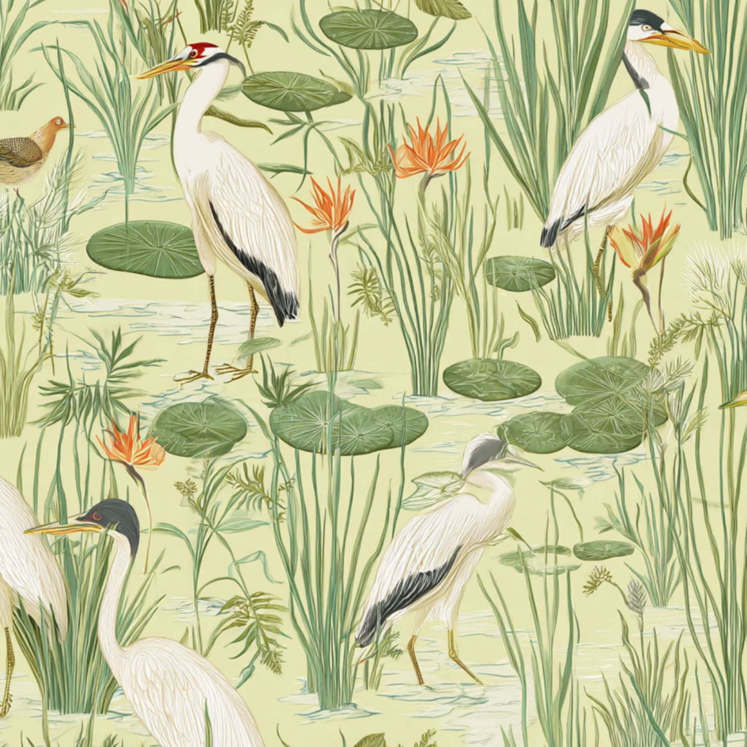 Cranes Peel and Stick Wallpaper 17.7in x 9.8ft Elegant Herons Water ...
