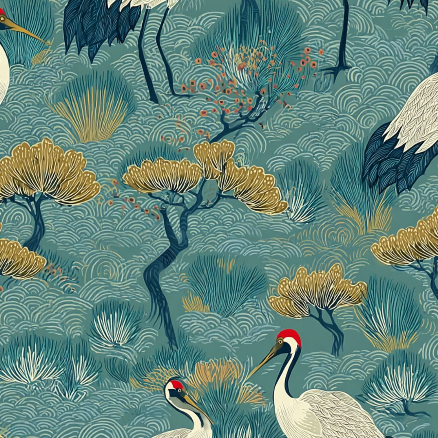 Cranes Peel and Stick Wallpaper 17.7in x 9.8ft Elegant Japanese Crane ...