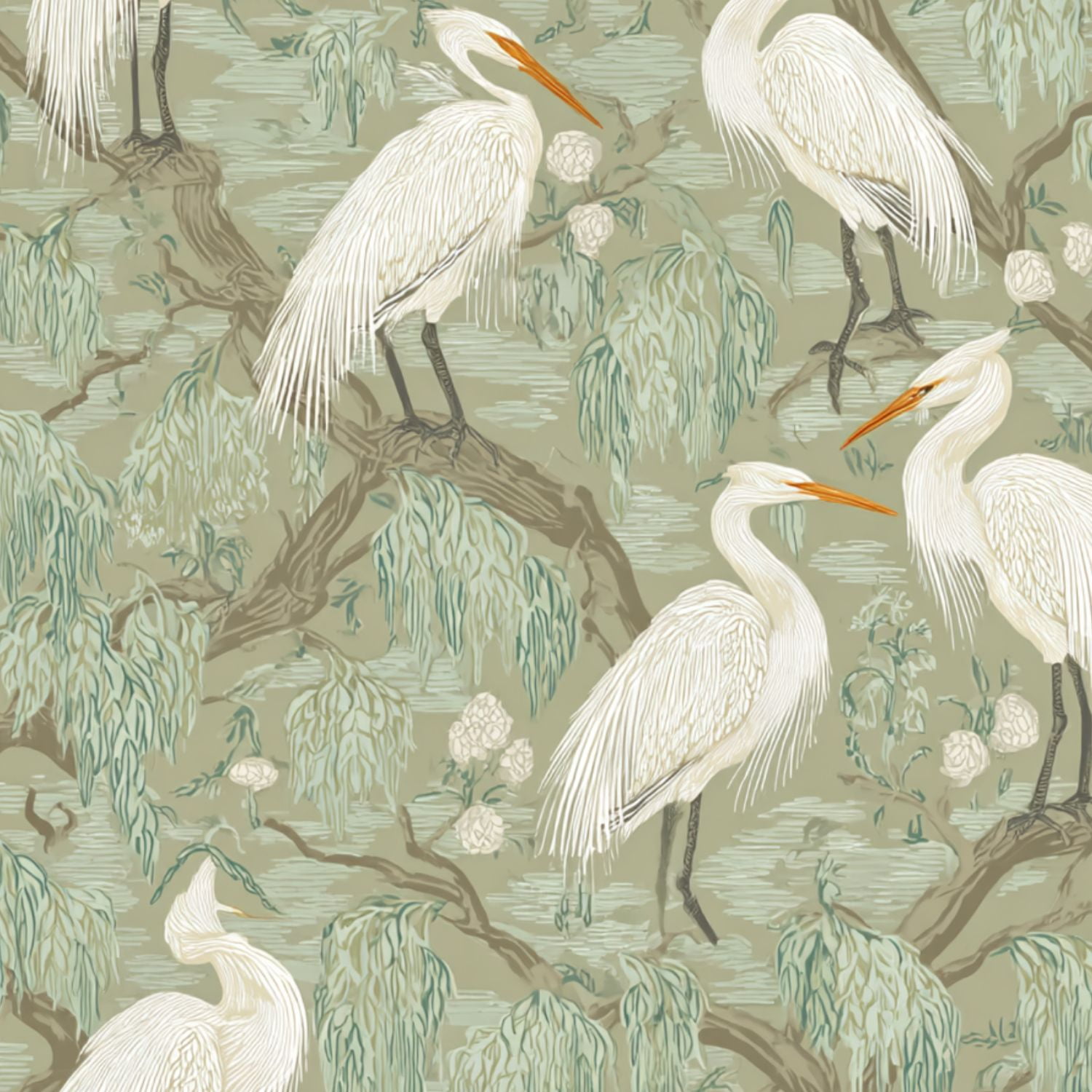 Cranes Peel and Stick Wallpaper 17.7in x 9.8ft White Herons Willow ...