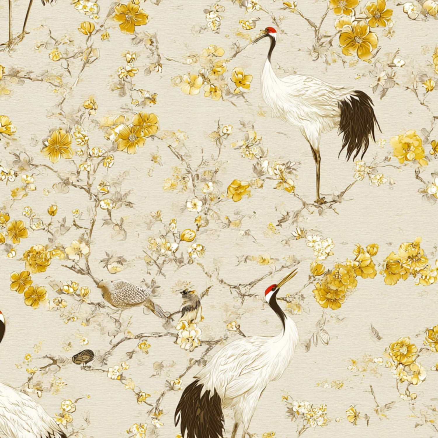Cranes Peel and Stick Wallpaper 23.6in x 9.8ft Elegant Crane Yellow ...