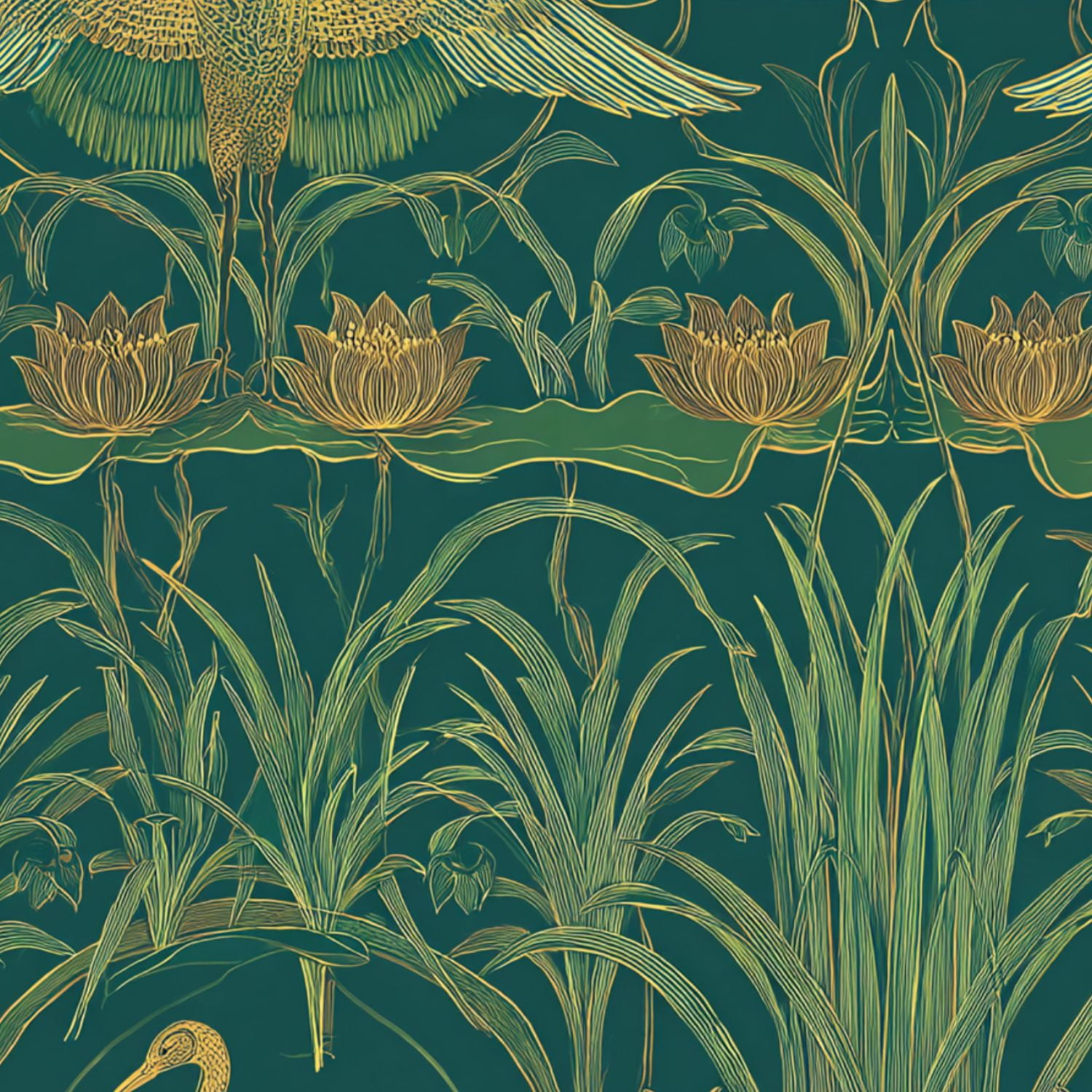 Cranes Peel and Stick Wallpaper 23.6in x 9.8ft Golden Crane Lotus ...