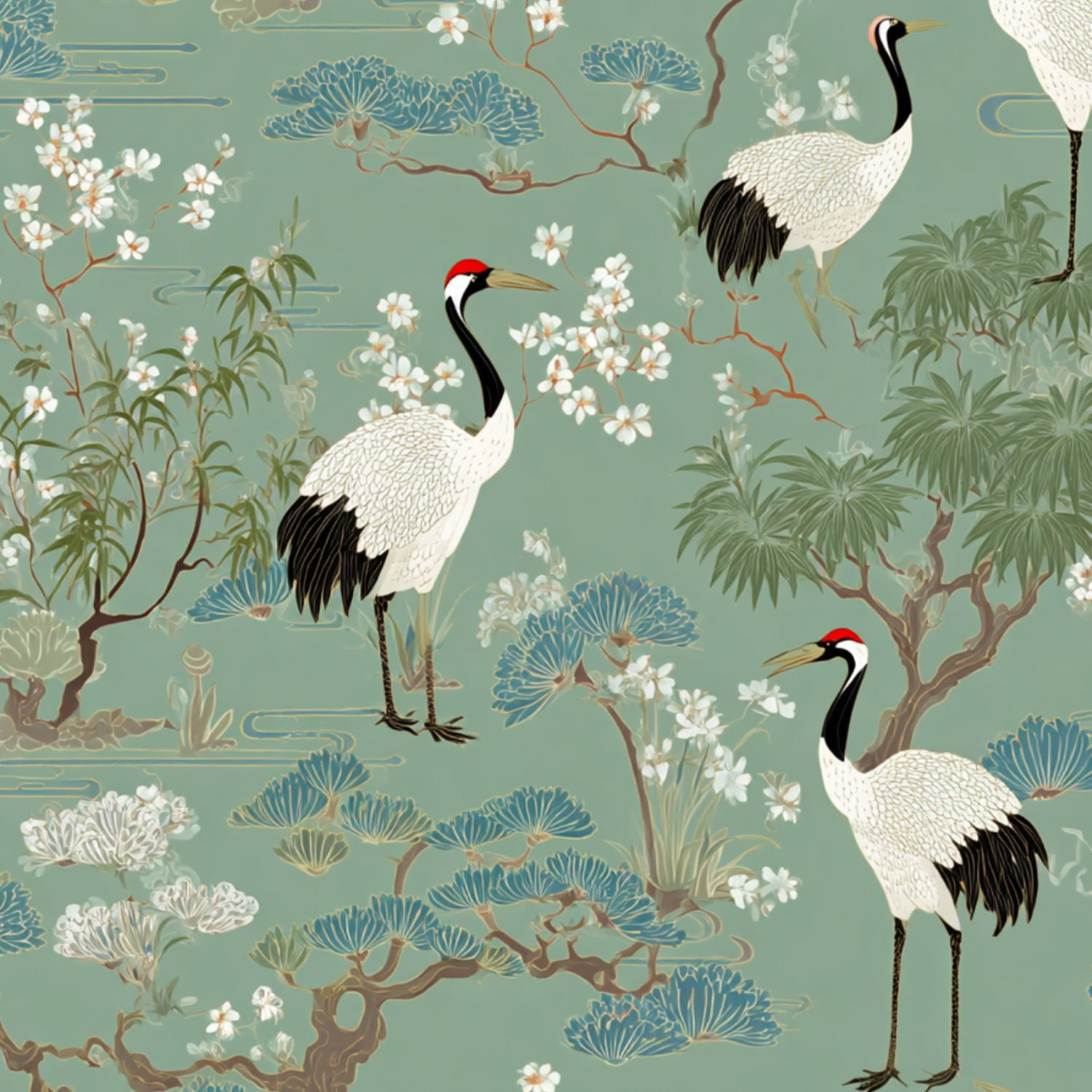 Cranes Peel and Stick Wallpaper 23.6in x 9.8ft Japanese Crane Birds ...