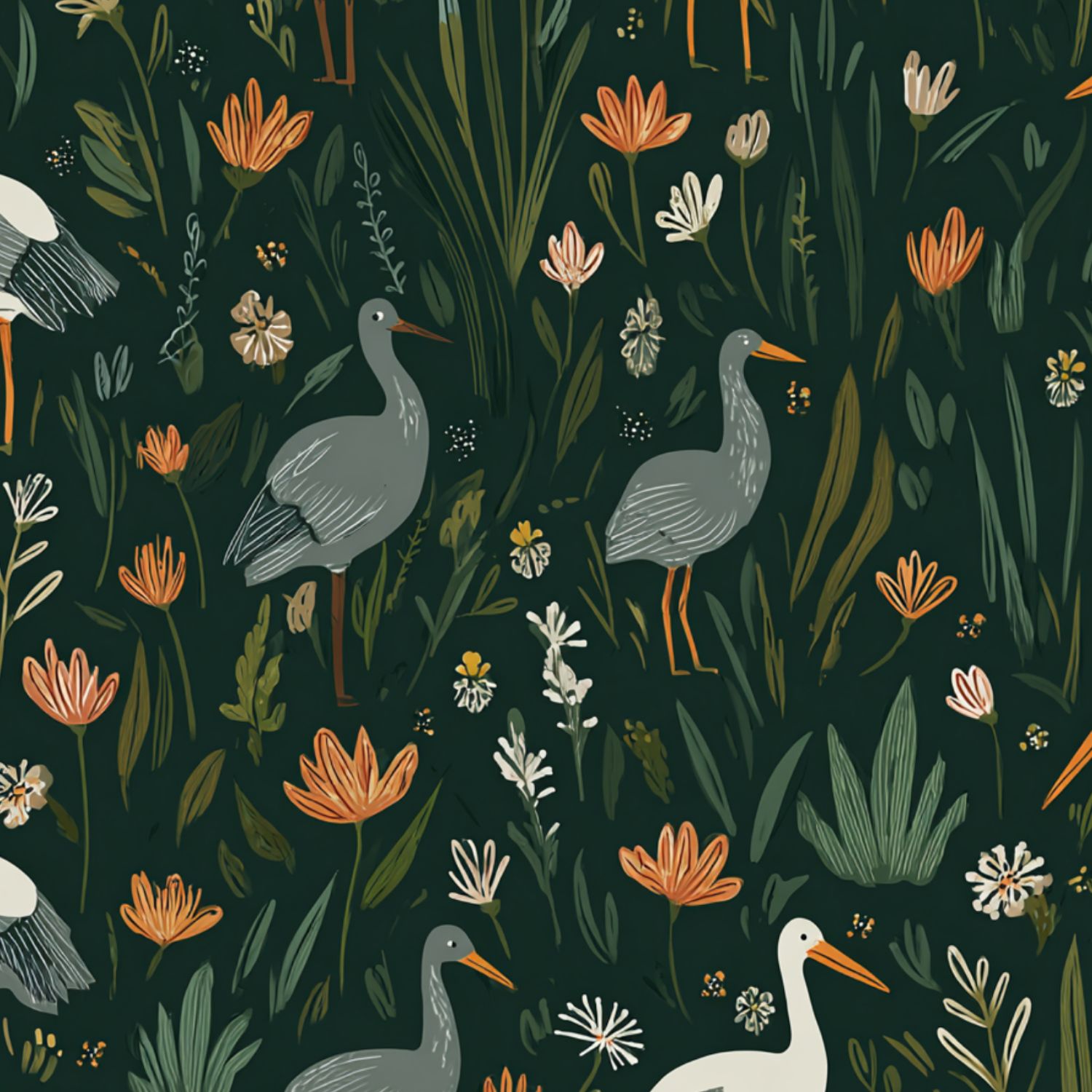 Cranes Peel and Stick Wallpaper 23.6in x 9.8ft Stork Heron Floral ...