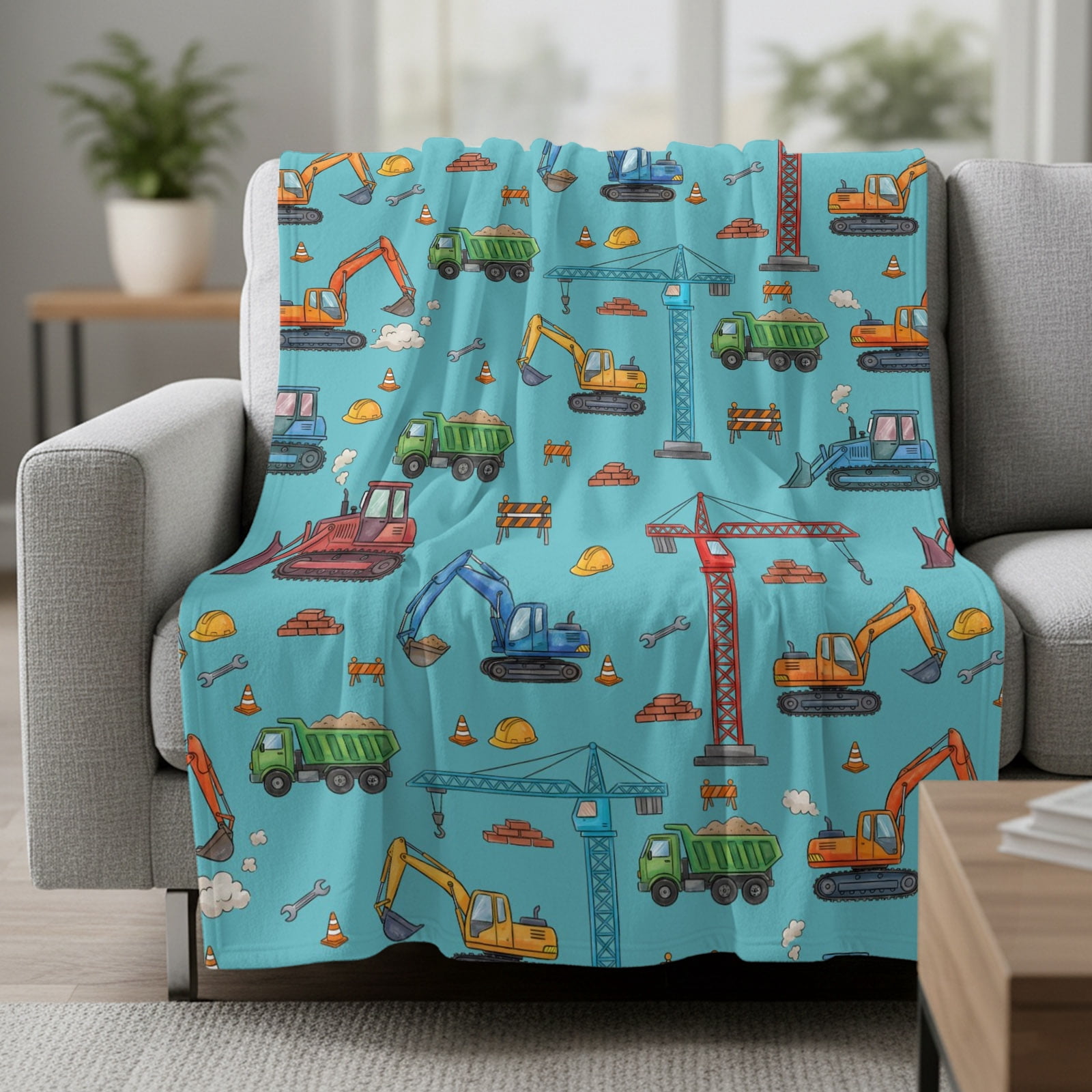 Cranes Struck Fleece Throw Blanket Excavators Wrench Yellow Helmet ...