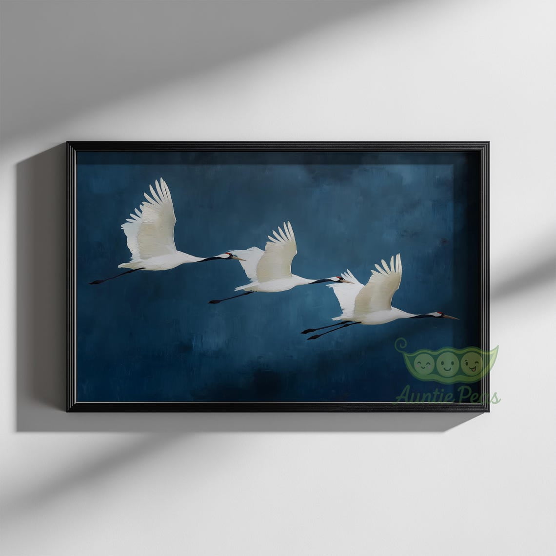 Cranes Wall Art Dark Blue Japanese Decor Moody Crane Japandi Bird ...