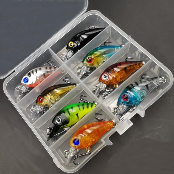Crankbait Fishing Lures Set, 8-Piece Floating Hard Baits, Small Fish ...