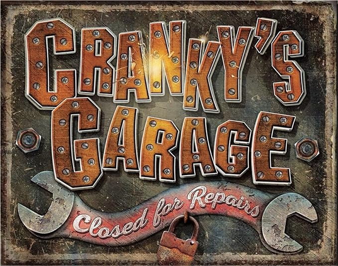 Cranky's Garage Tin Sign - Nostalgic Vintage Metal Wall Decor - Walmart.com