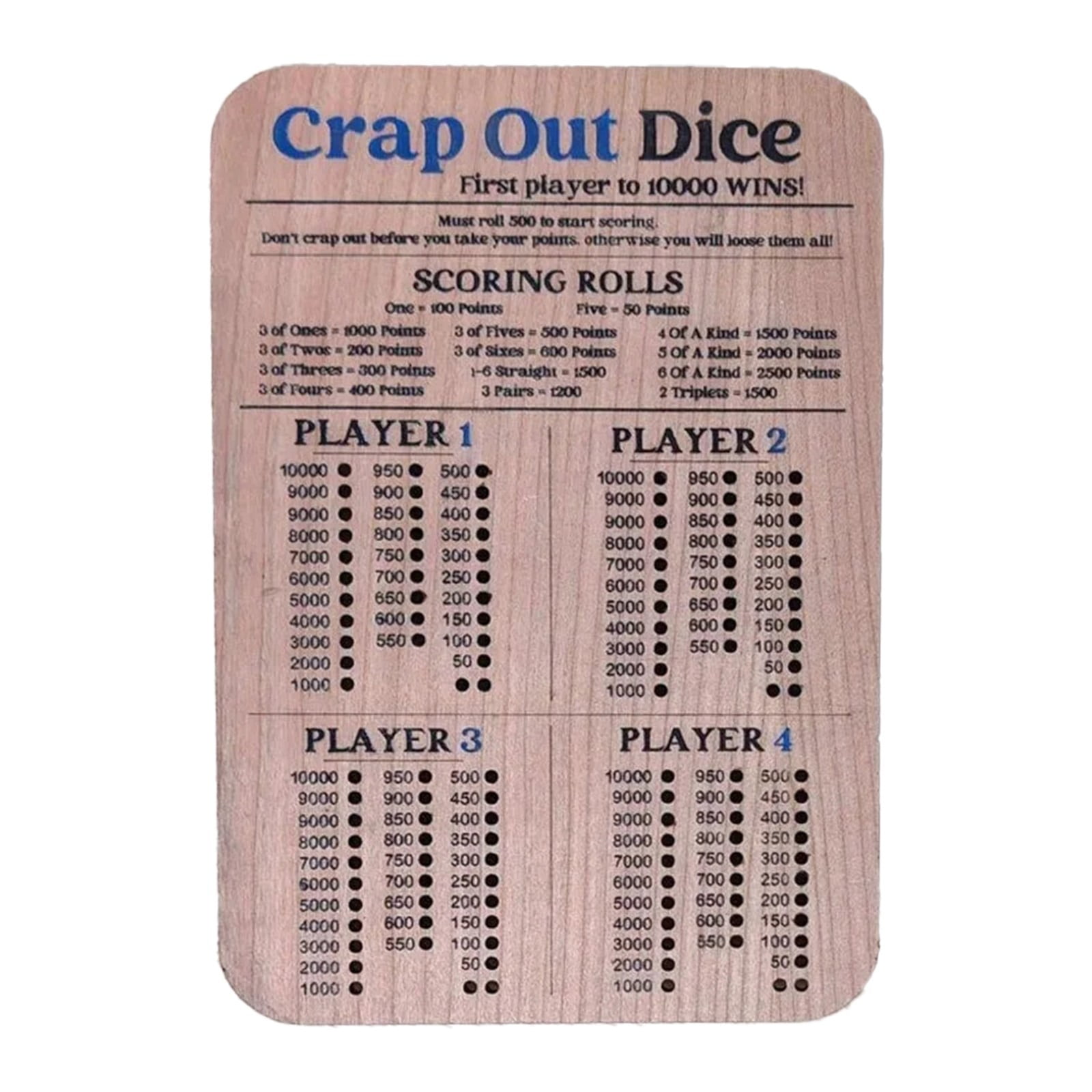 Crap Out Dice Score Board Wooden Gathering Game Dice Scoreboard ...