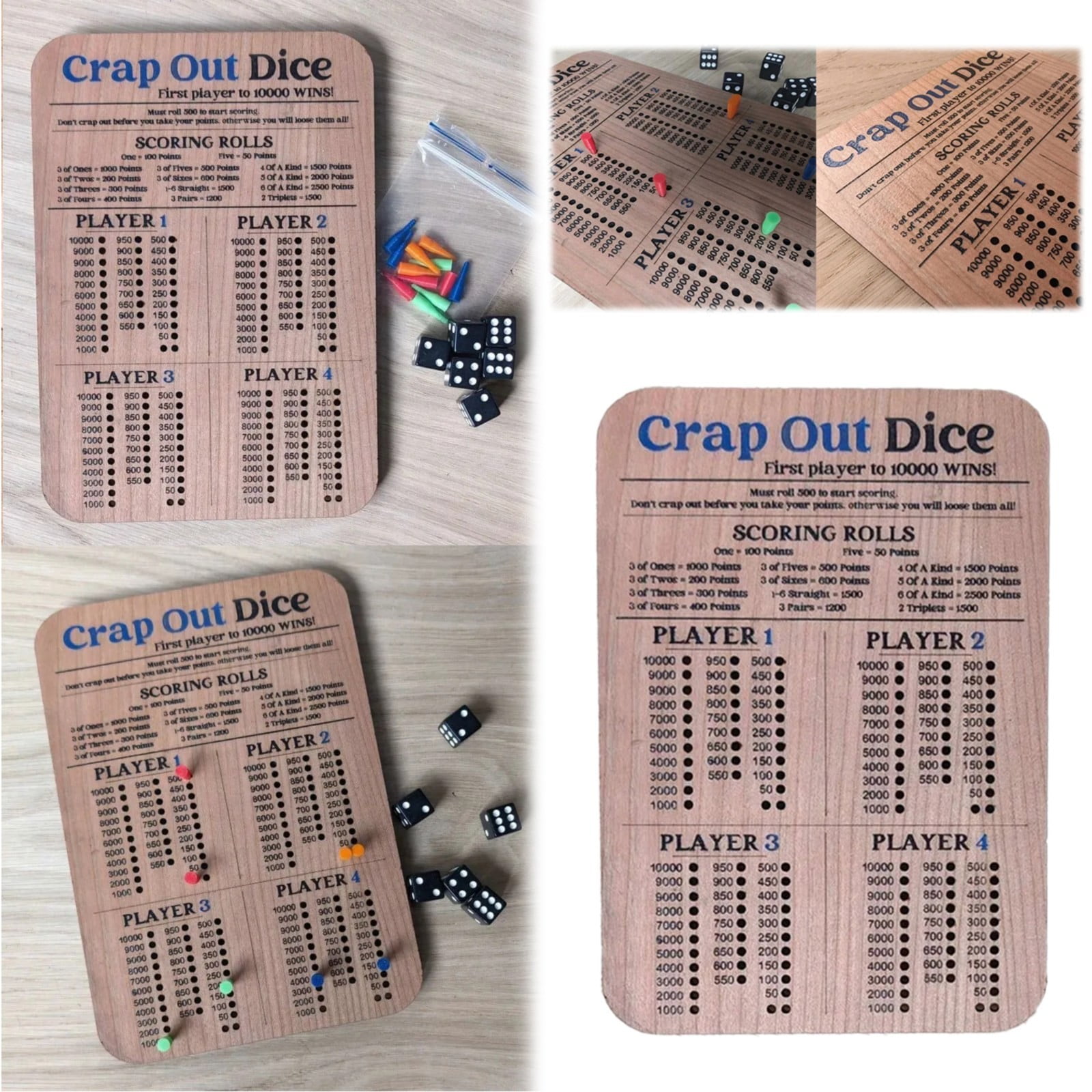 Crap Out Dice Score Board Wooden Gathering Game Dice Scoreboard ...