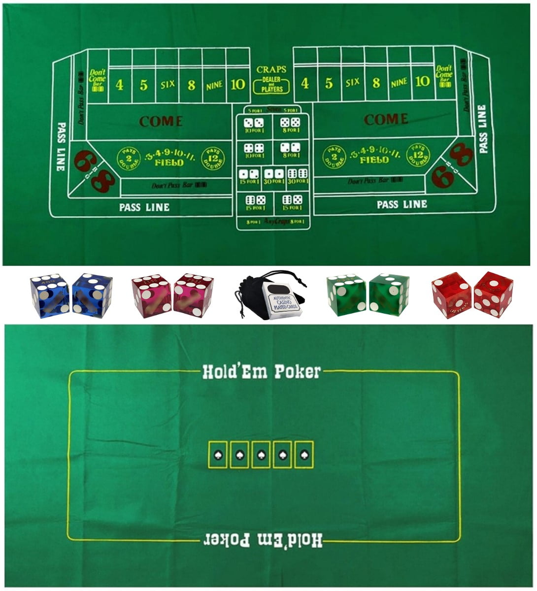 Craps & Texas Hold'em Poker Essentials Set: 2-Sided Felt Layout ...