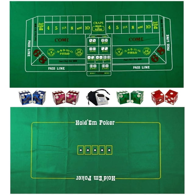 Craps & Texas Hold'em Poker Essentials Set: 2-Sided Felt Layout ...