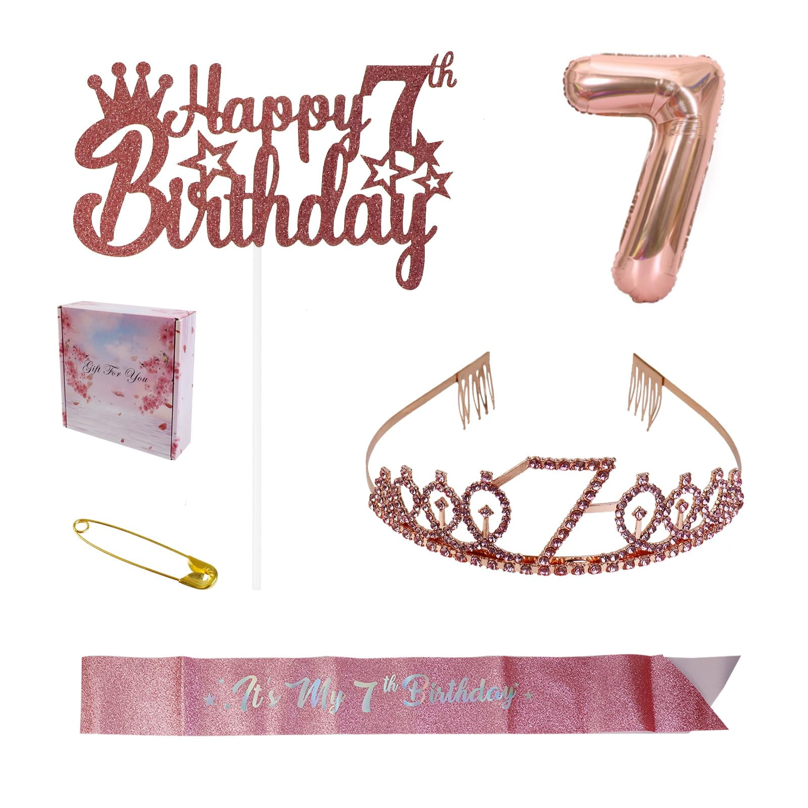 Crapyt 7th Birthday Sash and Tiara, Number 7 Balloon, Fabulous Glitter ...
