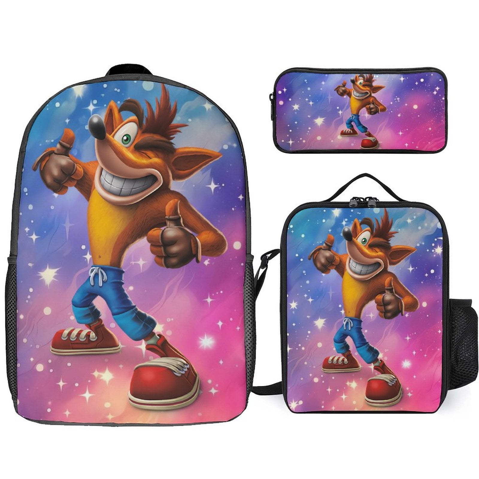 Crash Bandicoot 3 Piece Backpack Set with Lunch Bag Pencil Case , High ...