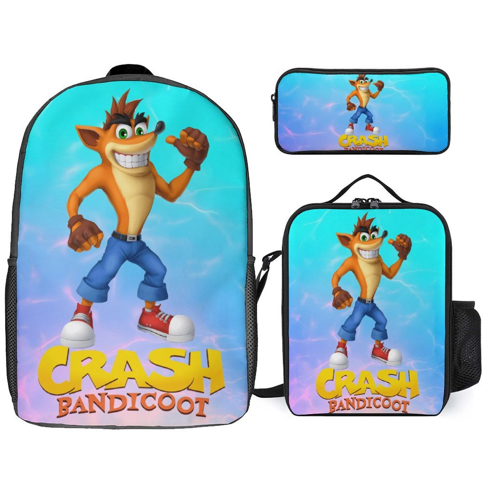 Crash Bandicoot 3 Piece Backpack Set with Lunch Bag Pencil Case , High ...