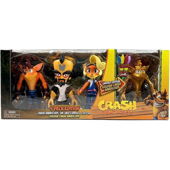 Crash Bandicoot Action Figures Pack of 4 with Golden Crash Bandicoot ...