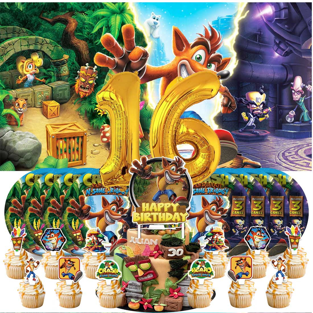 Crash Bandicoot Balloons Party Supplies 16th Decor Tableware Birthday ...