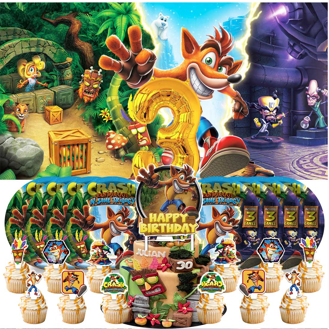Crash Bandicoot Balloons Party Supplies 3rd Decor Tableware Birthday ...