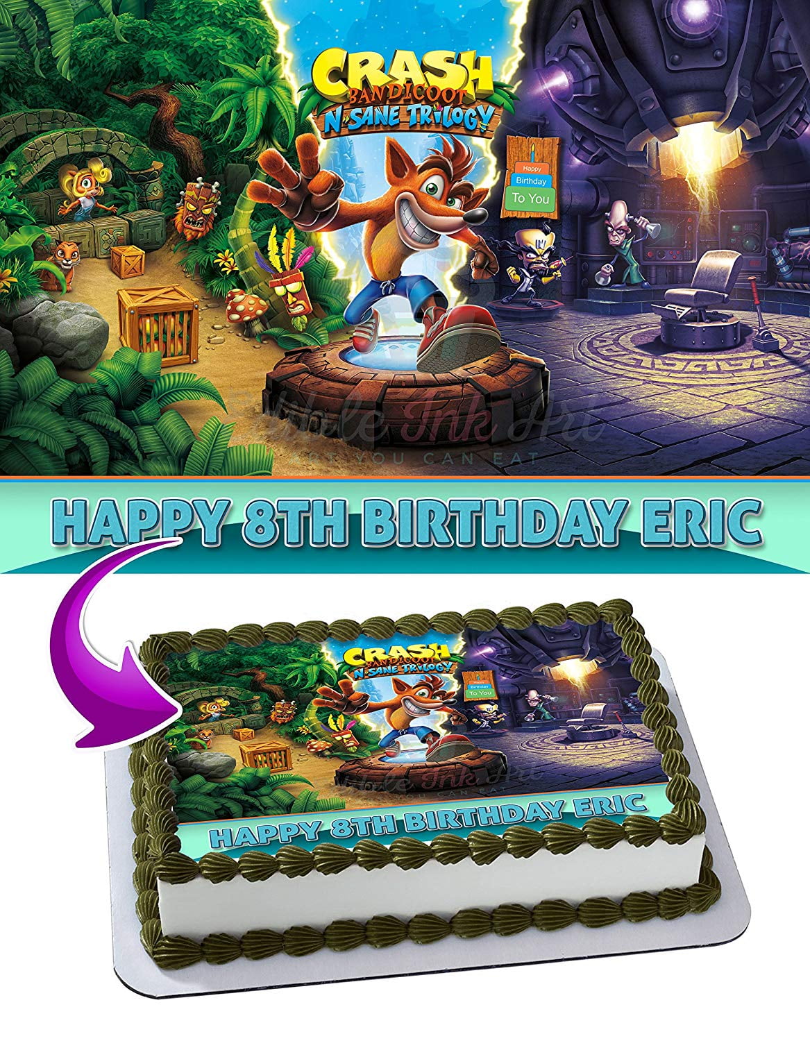 Crash Bandicoot Edible Cake Image Topper Personalized Birthday Party 1/ ...
