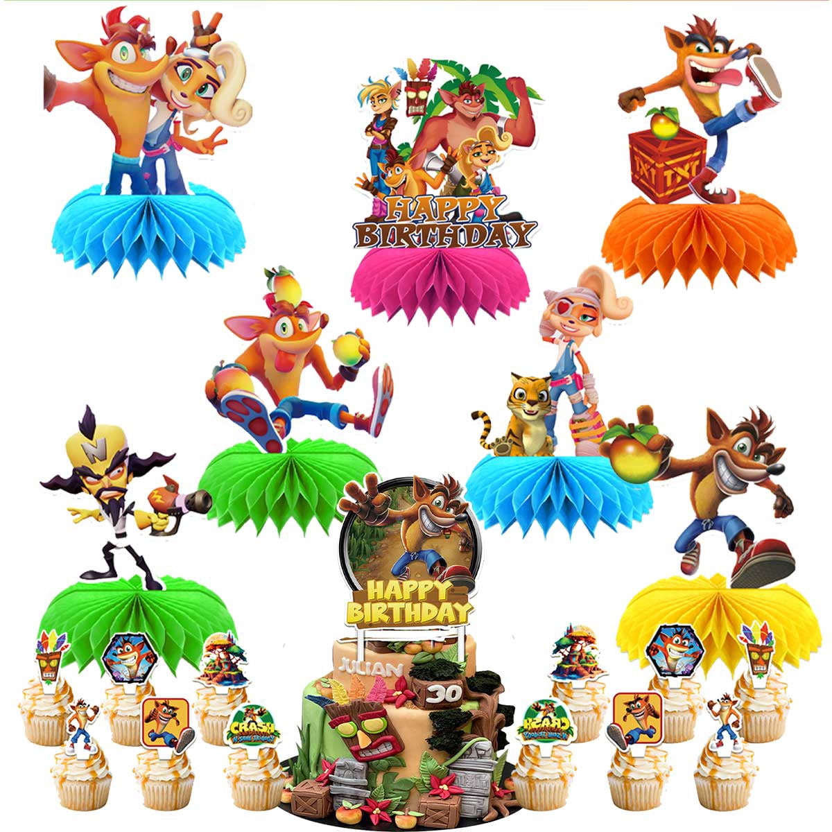 Crash Bandicoot Party Supplies Honeycomb Centerpieces Table Toppers ...
