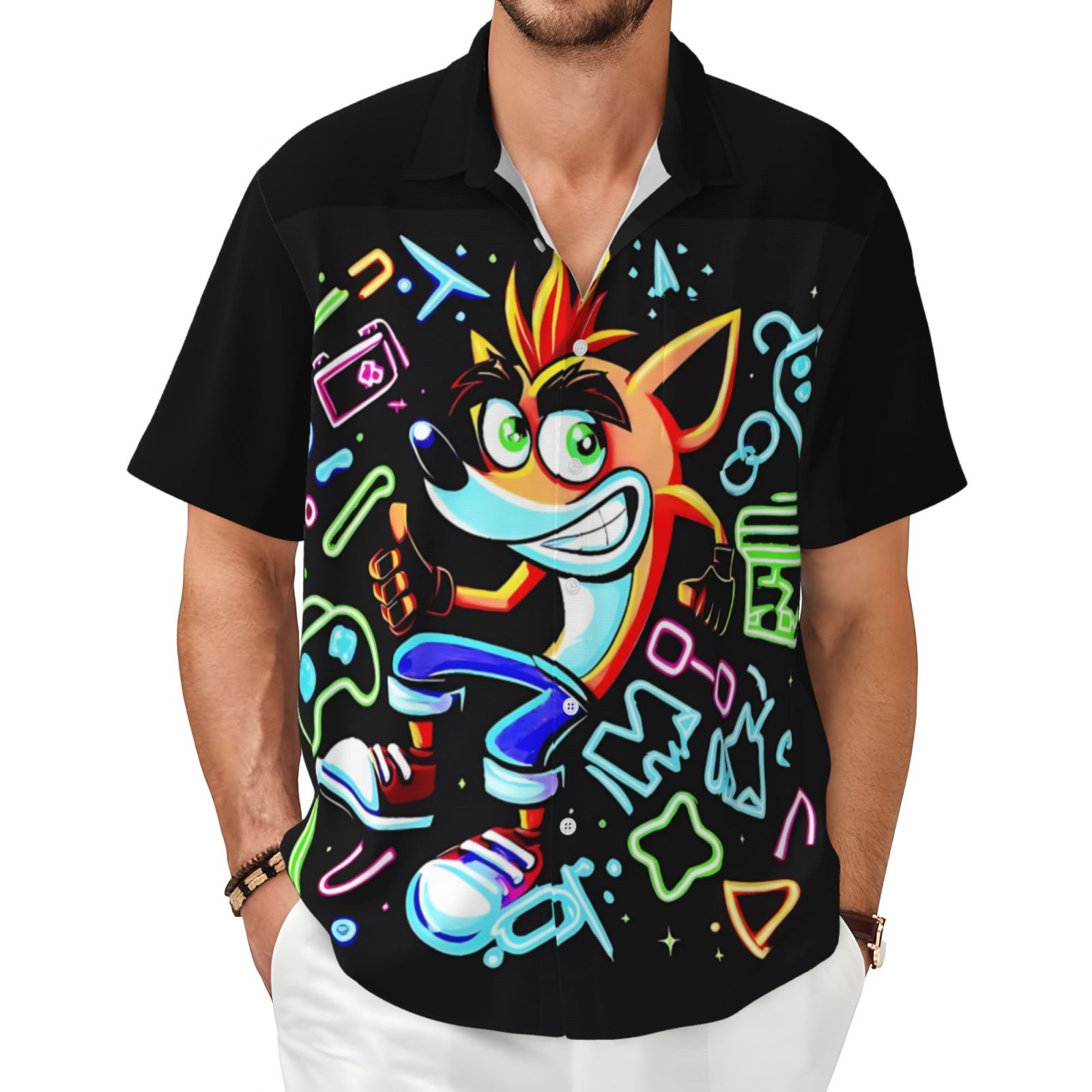 Crash Bandicoot Mens Regular-Fit Short Sleeve Casual Button Down Shirts ...